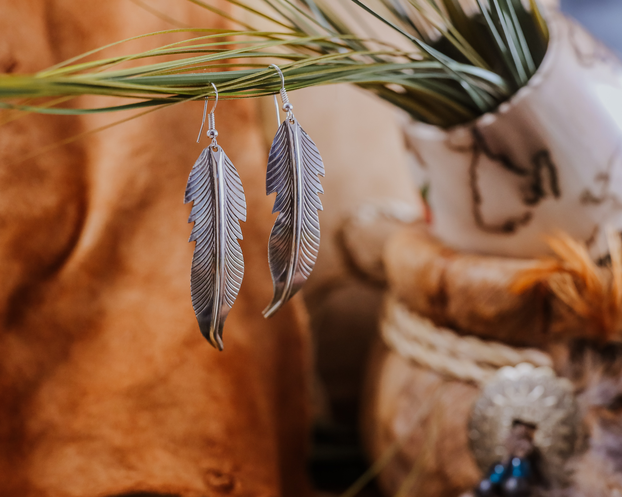 Feathers Earrings Native American Jewelry - Dakota Sky Stone