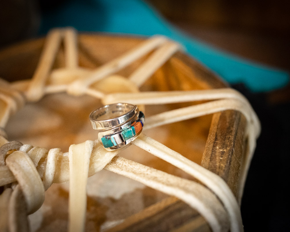 Zuni Inlay Ring Adjustable - Native American Turquoise Jewelry - Dakota ...