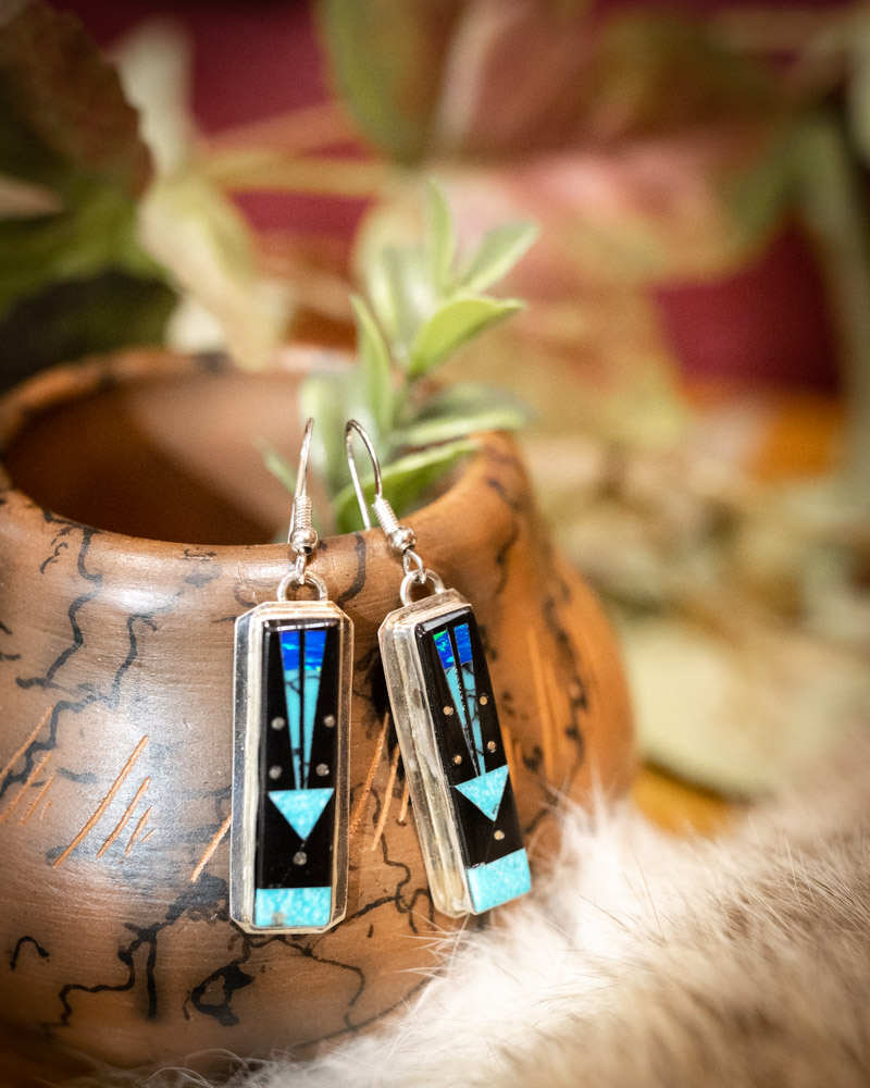 Zuni Inlay Earrings - Native American Turquoise Jewelry - Dakota Sky Stone