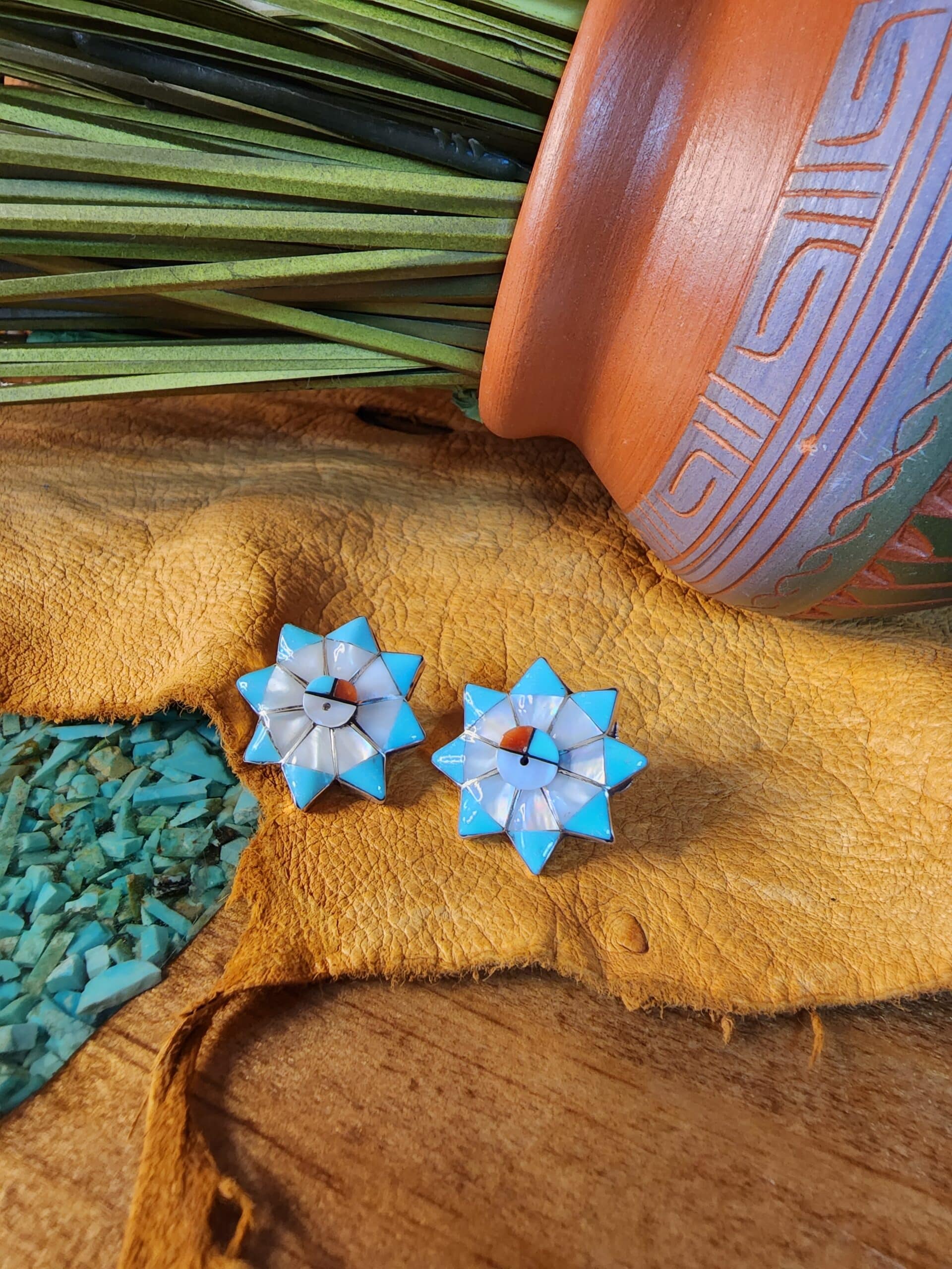 Zuni Earrings - Native American Turquoise Jewelry - Dakota Sky Stone