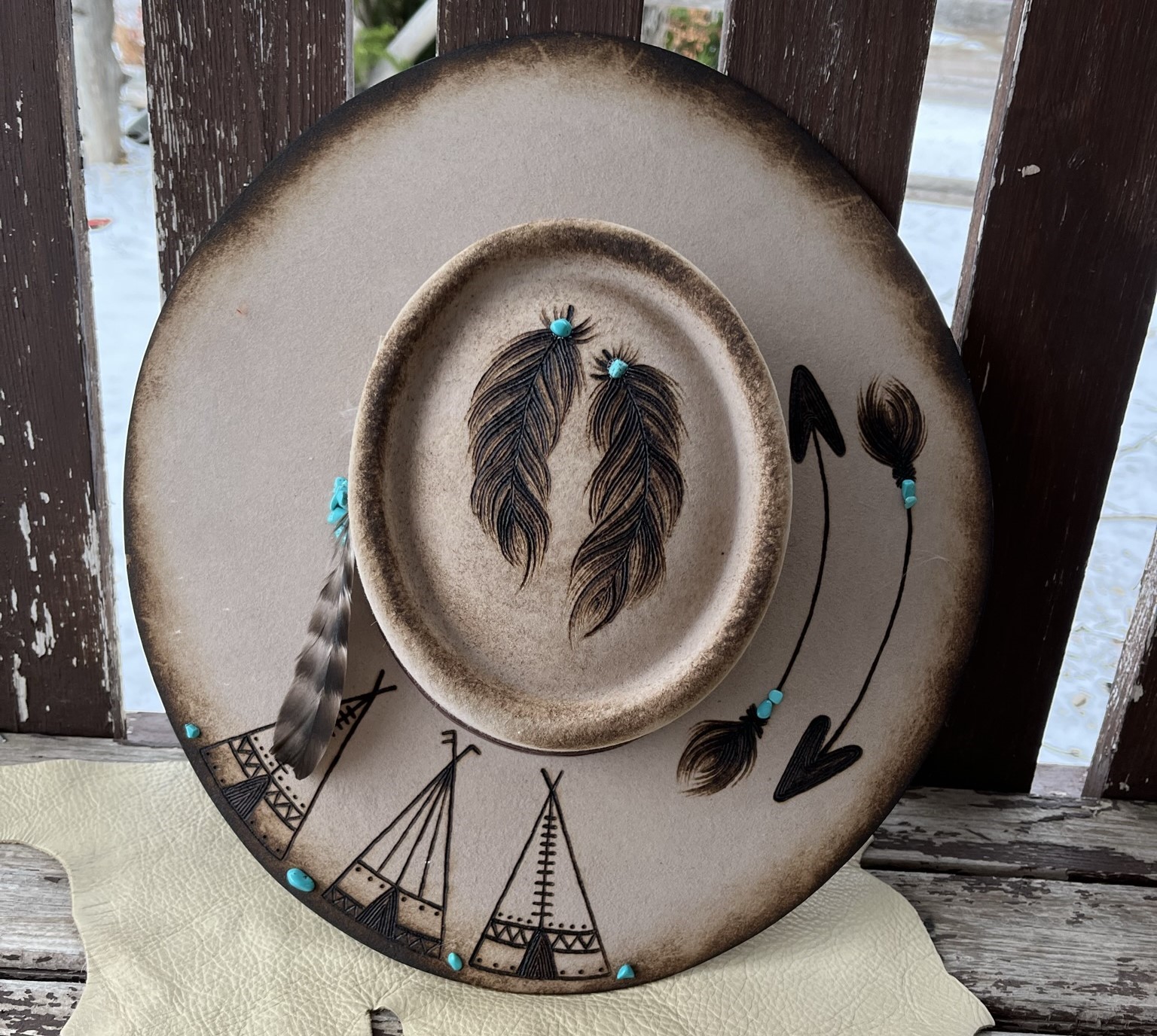 *Dakota Sky Stone Exclusive* Burned Hat w/Kingman Turquoise - Size ...