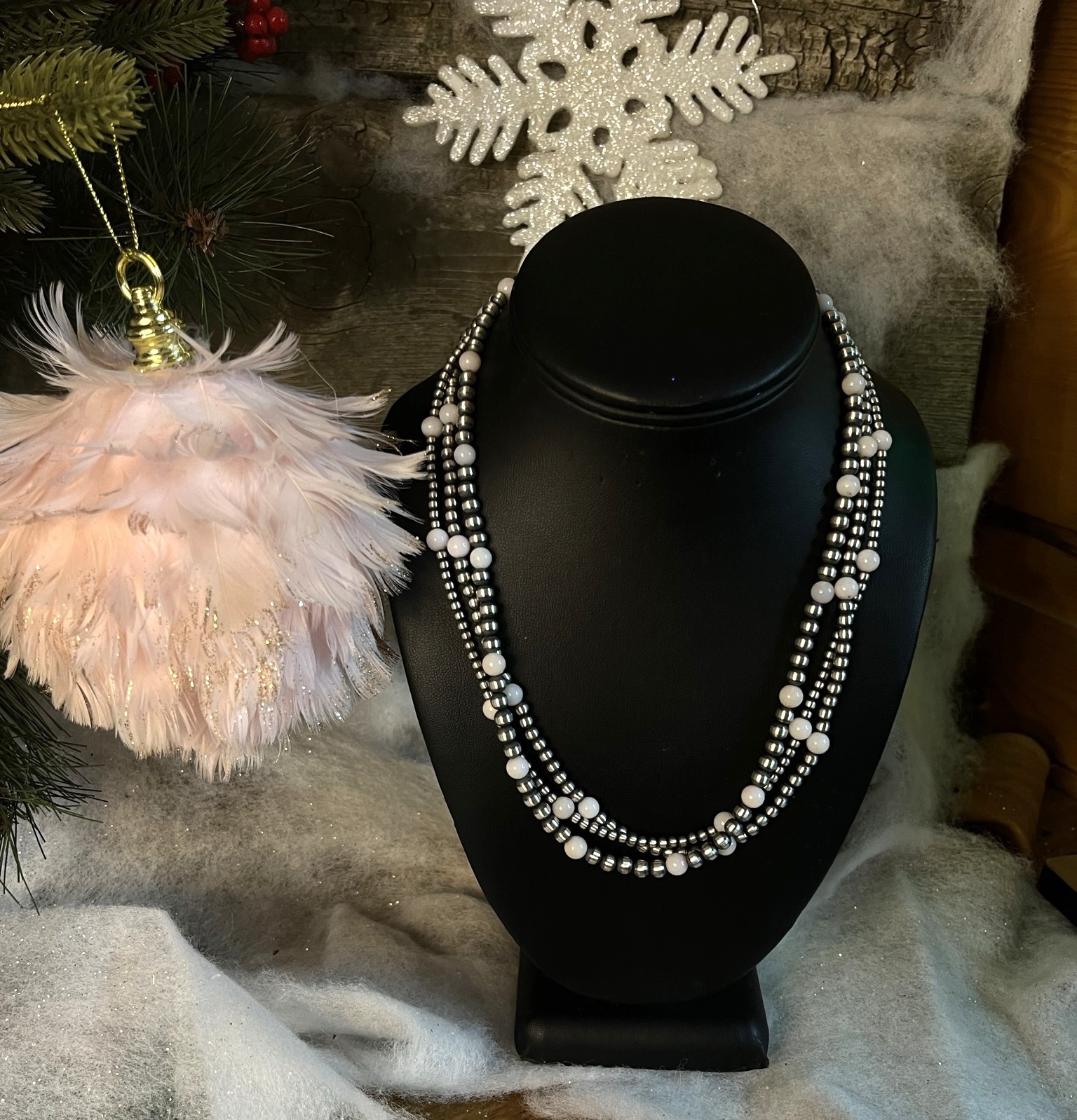 20" Peruvian Opal and Navajo Pearl 3 Strand Necklace - Native American ...