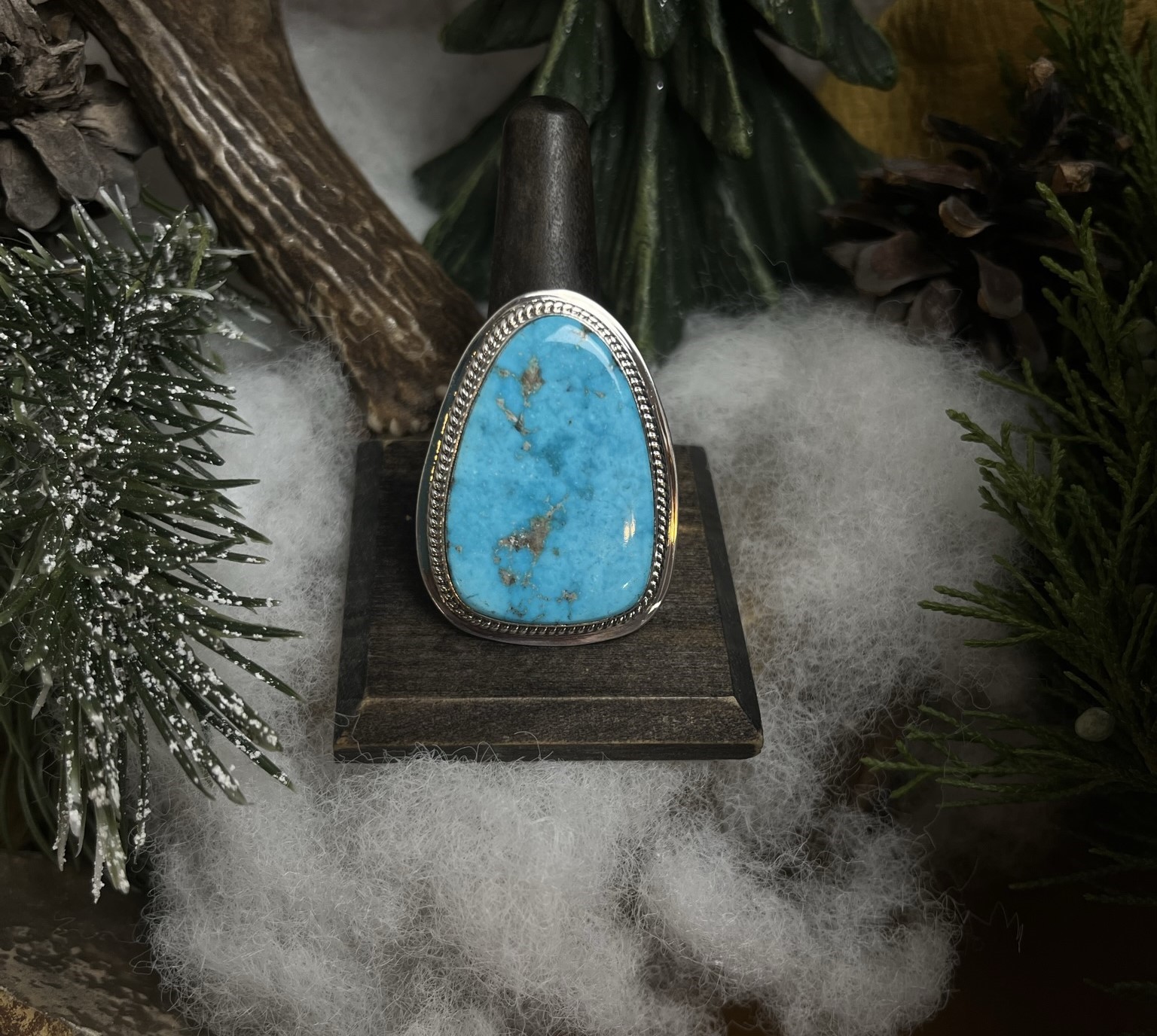 KIngman Ring Size 10 - Native American Turquoise Jewelry - Dakota Sky Stone