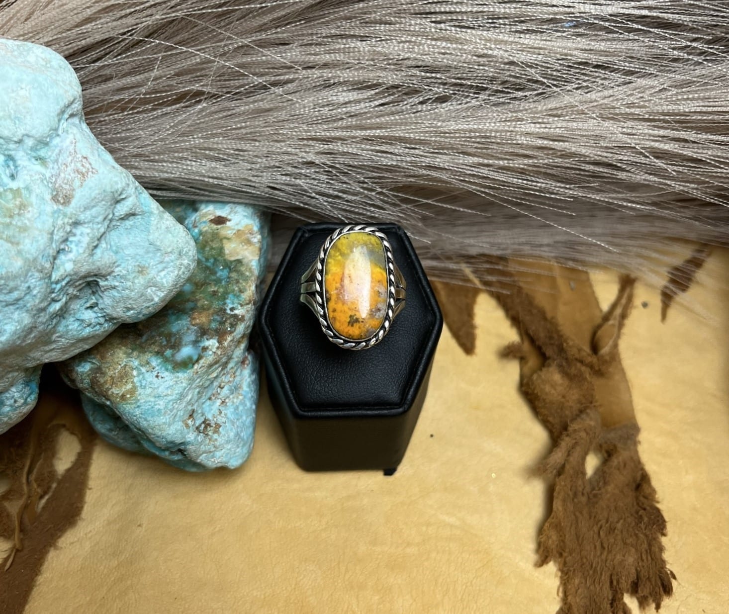Bumble Bee Jasper Ring Sz. 9 - Native American Turquoise Jewelry - Dakota Sky Stone
