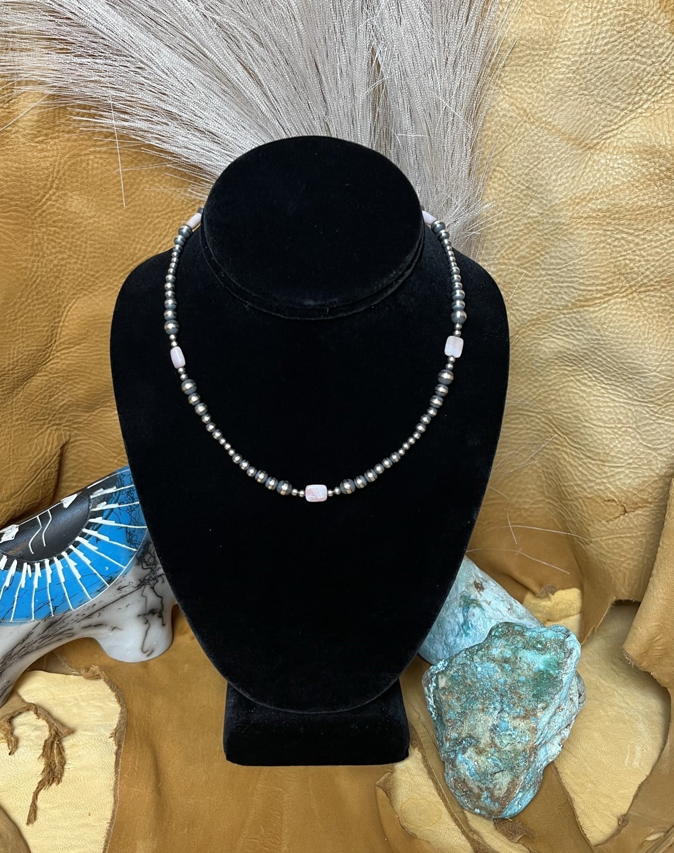 16" Navajo Pearl and Peruvian Opal Necklace - Native American Turquoise ...