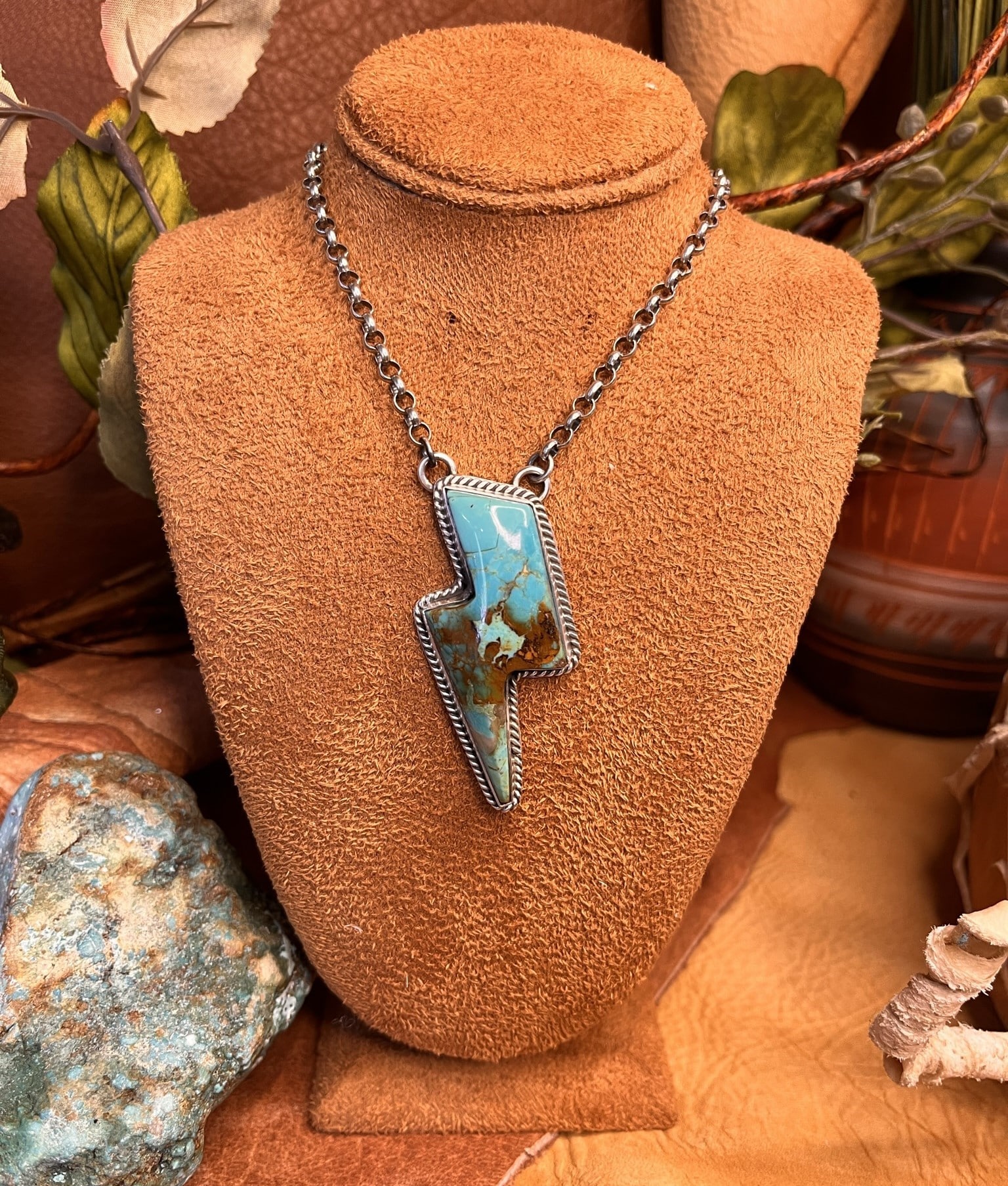 Kingman Turquoise Lightning Bold Necklace - Native American Turquoise ...