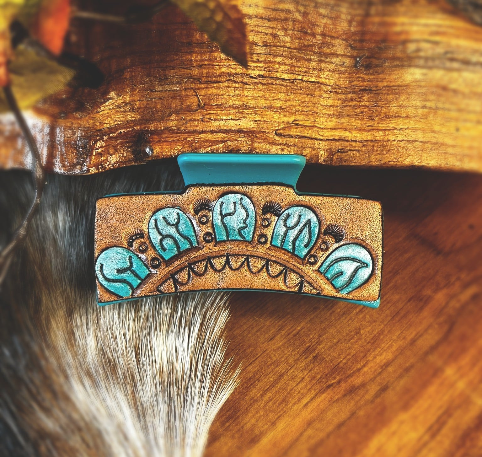 Cactus Cluster Hand Tooled Leather Hair Clip - Native American ...