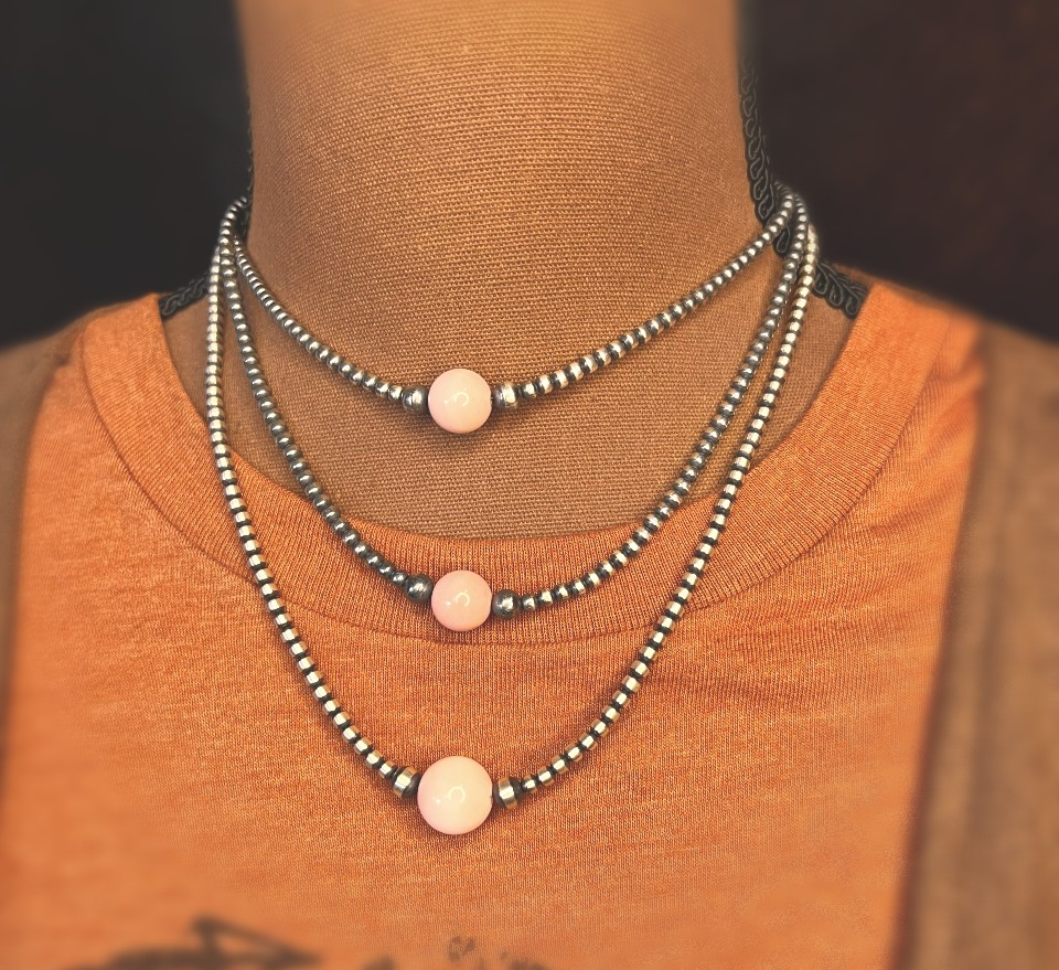 3MM Navajo Pearls with Pink Conch Bead - Native American Turquoise ...