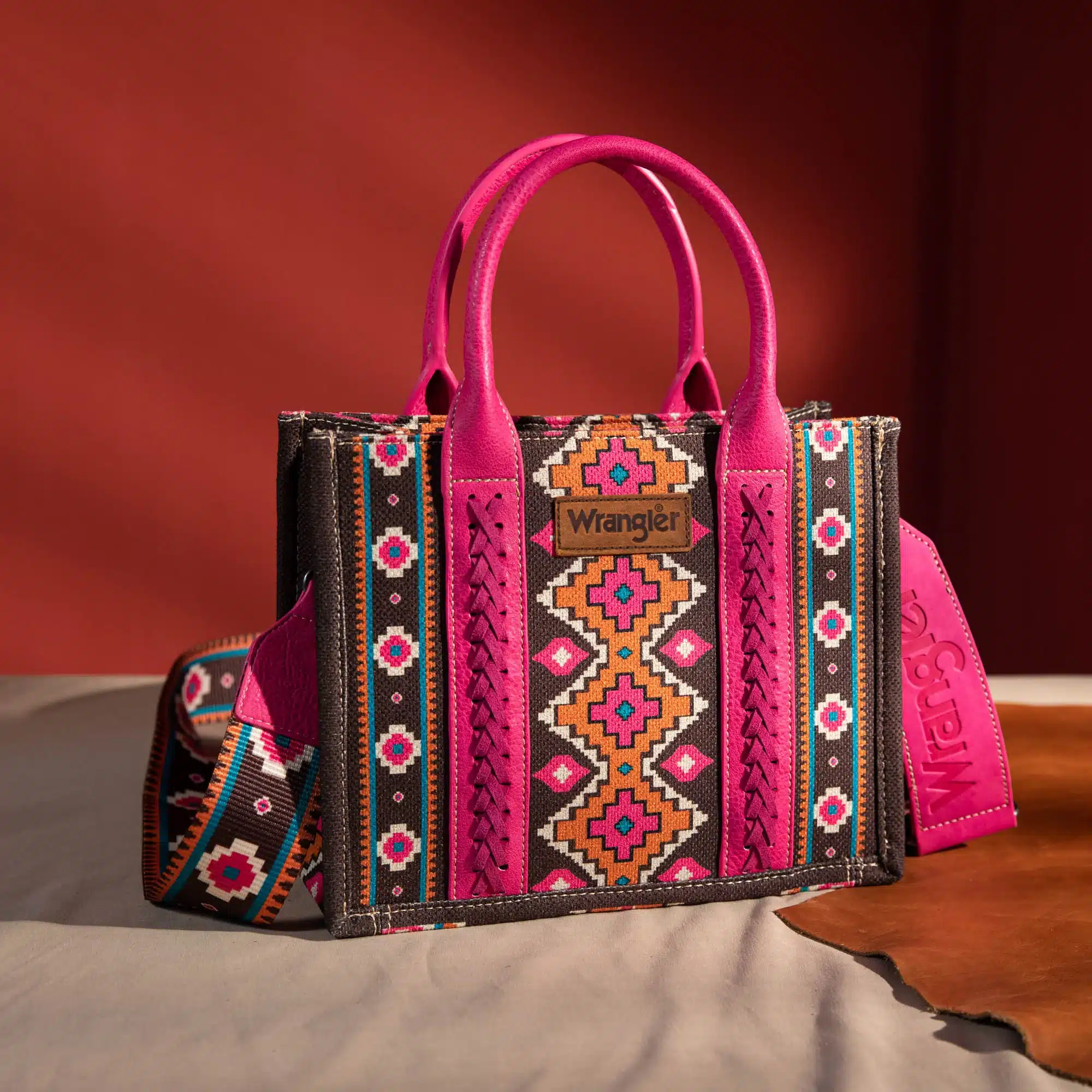 Wrangler Aztec Print Crossbody Canvas Tote-Hot Pink - Native American ...