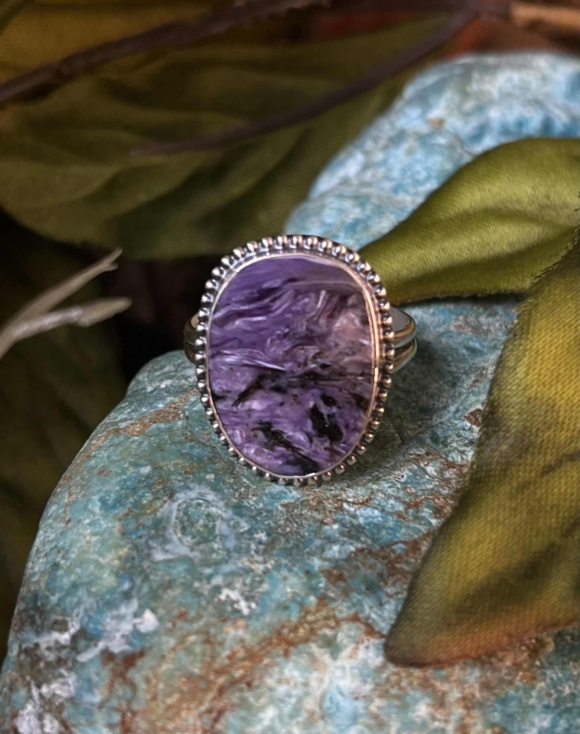 Charoite Ring Sz. 8 - Native American Turquoise Jewelry - Dakota Sky Stone