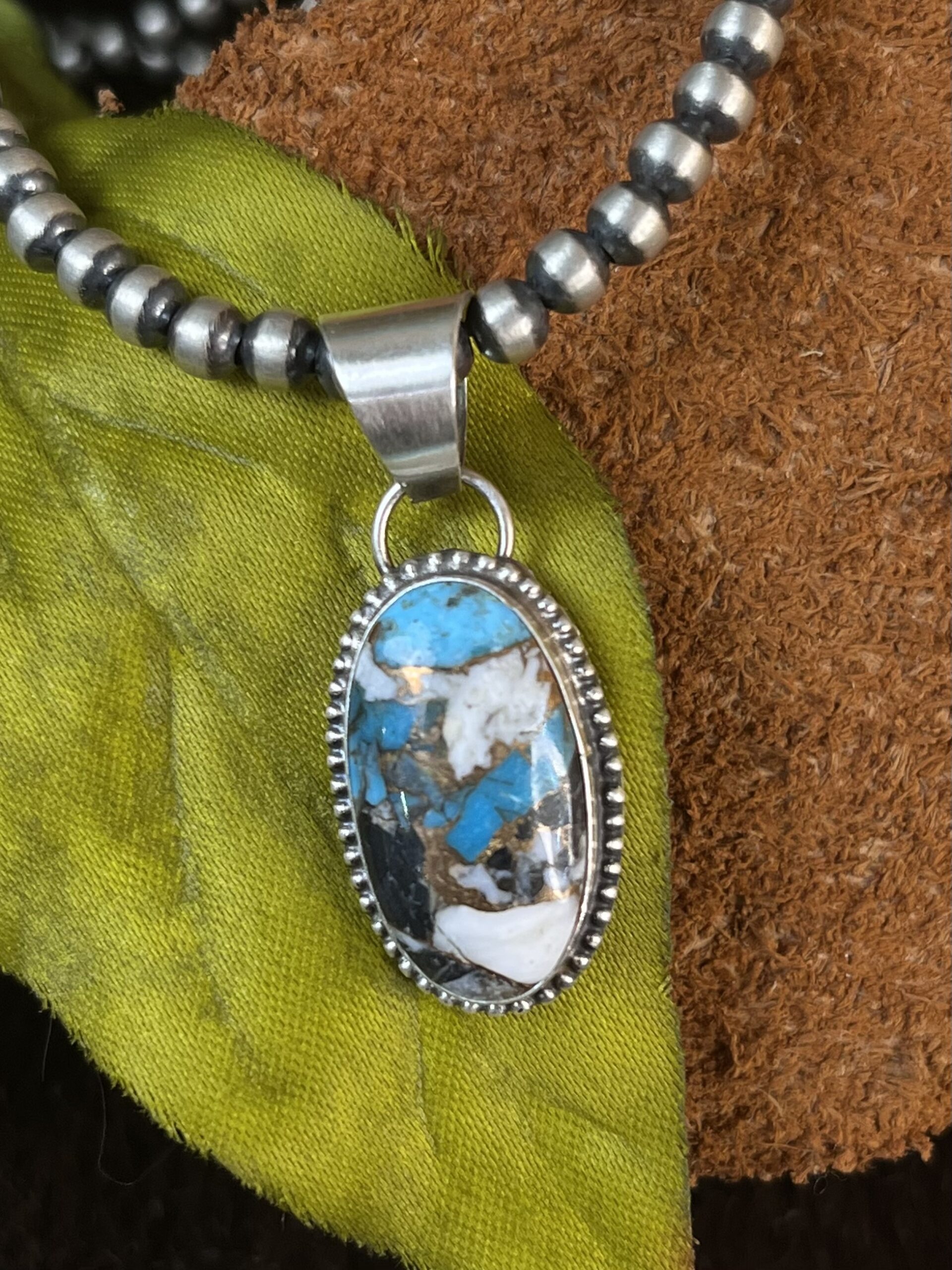 Brass-Infused White Buffalo Turquoise and Kingman Turquoise Necklace ...