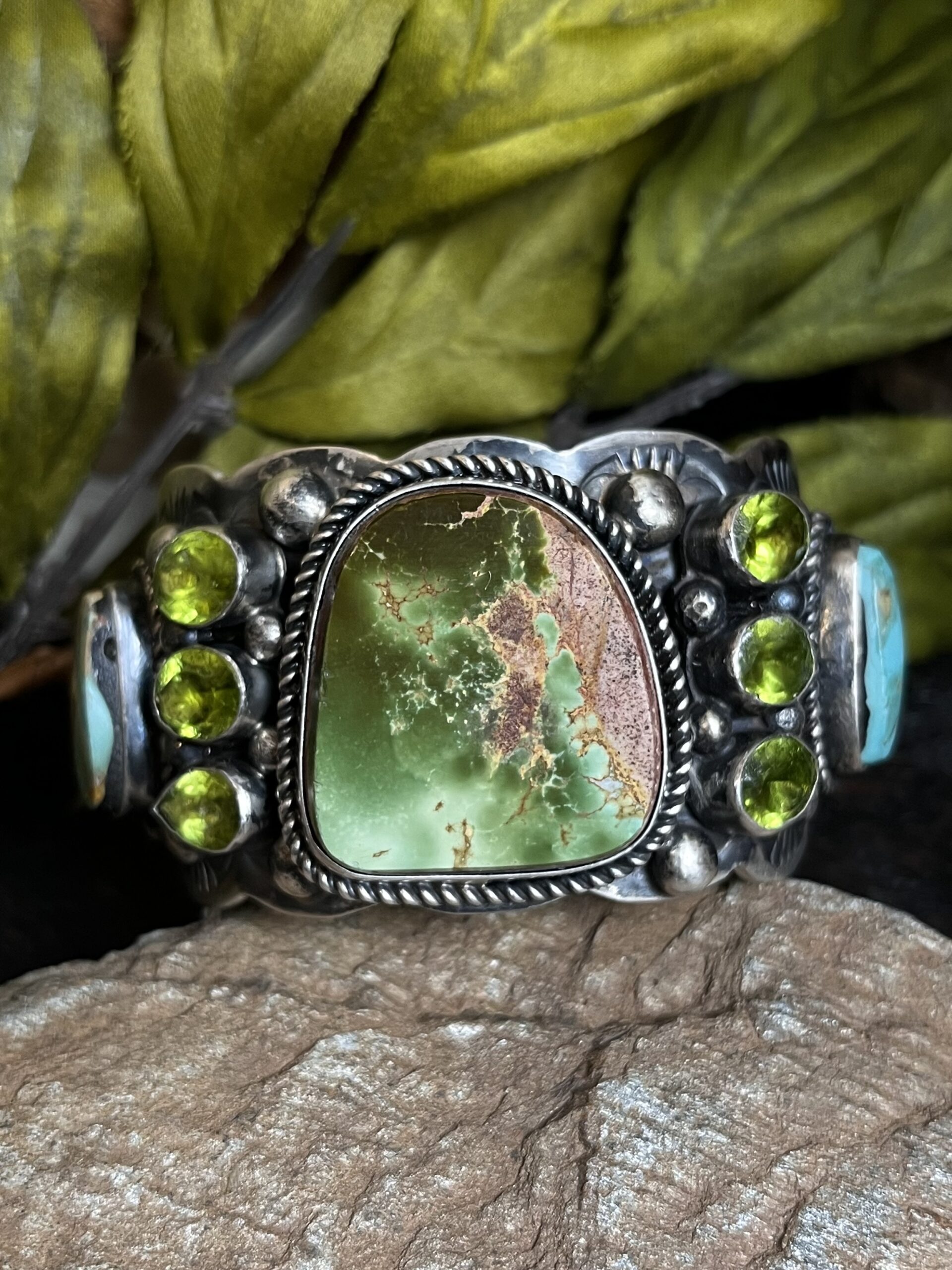 Royston Turquoise Bracelet with Peridot - Native American Turquoise ...