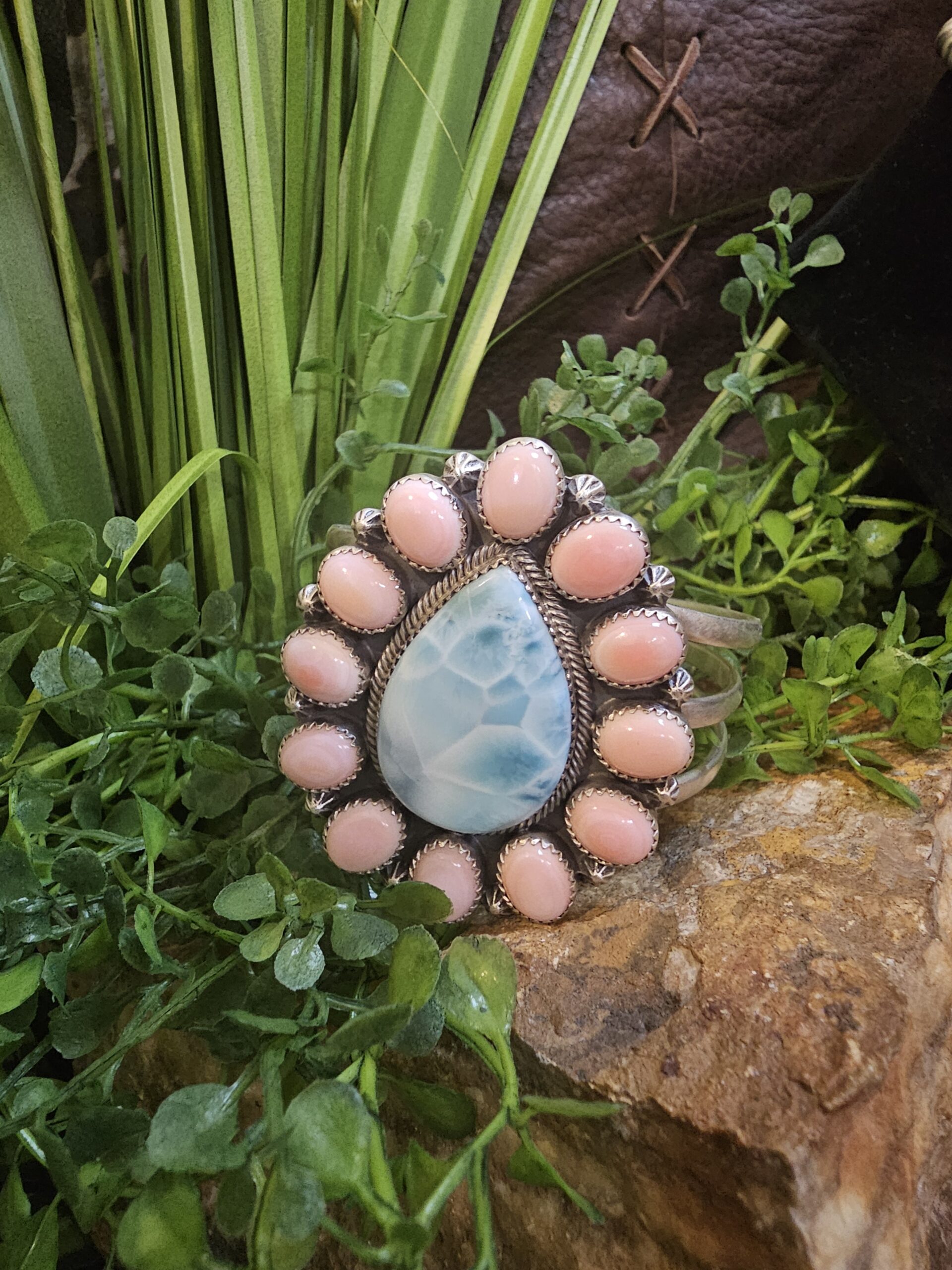Pink Conch and Larimar Bracelet - Native American Turquoise Jewelry ...