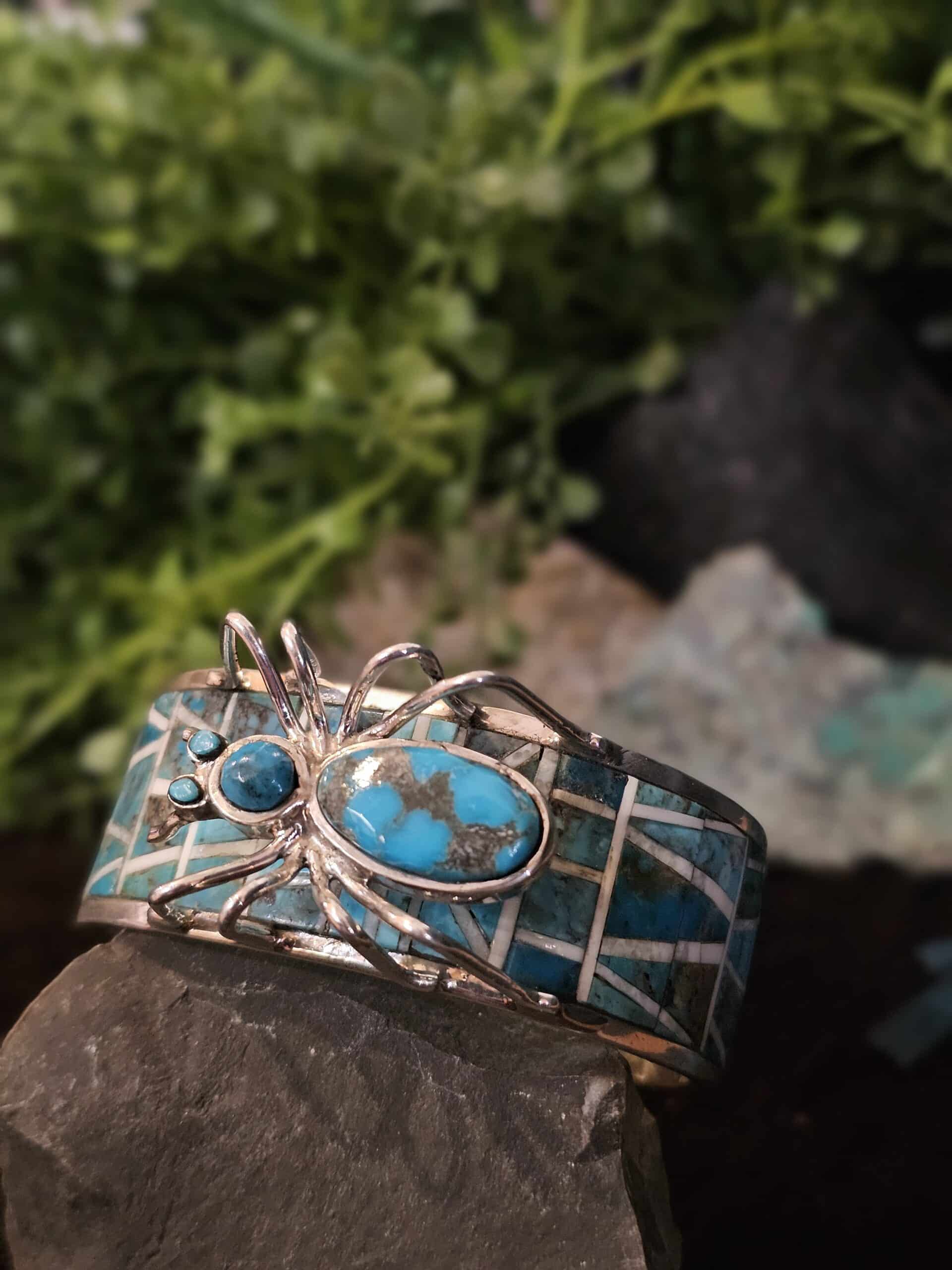 Zuni Bracelet w/ Kingman Turquoise and Walrus Ivory Inlay - Native American Turquoise Jewelry ...